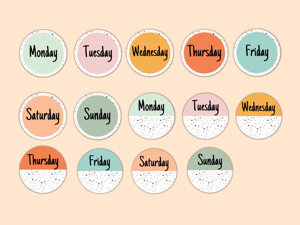 Days of the Week Labels, Classroom Decor, Classroom Display, Spotty ...