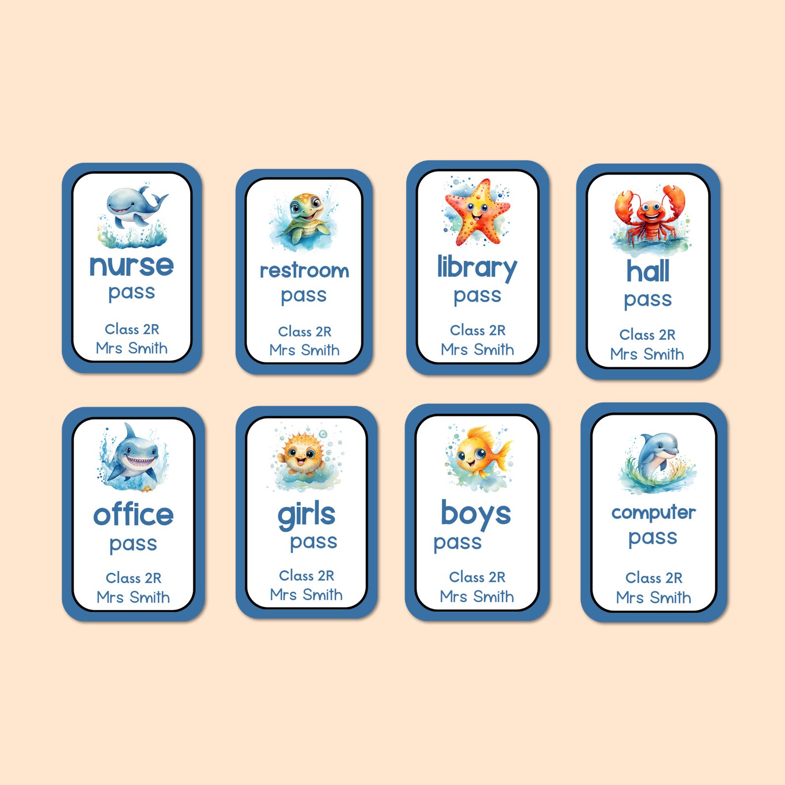 Ocean Classroom Hall Pass, Canva Templates, Passes, Bathroom, Restroom ...