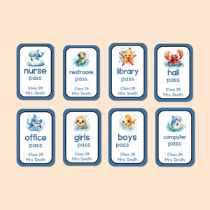 Ocean Classroom Hall Pass, Canva Templates, Passes, Bathroom, Restroom ...