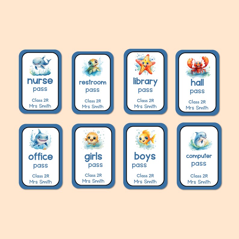 Ocean Classroom Hall Pass, Canva Templates, Passes, Bathroom, Restroom ...