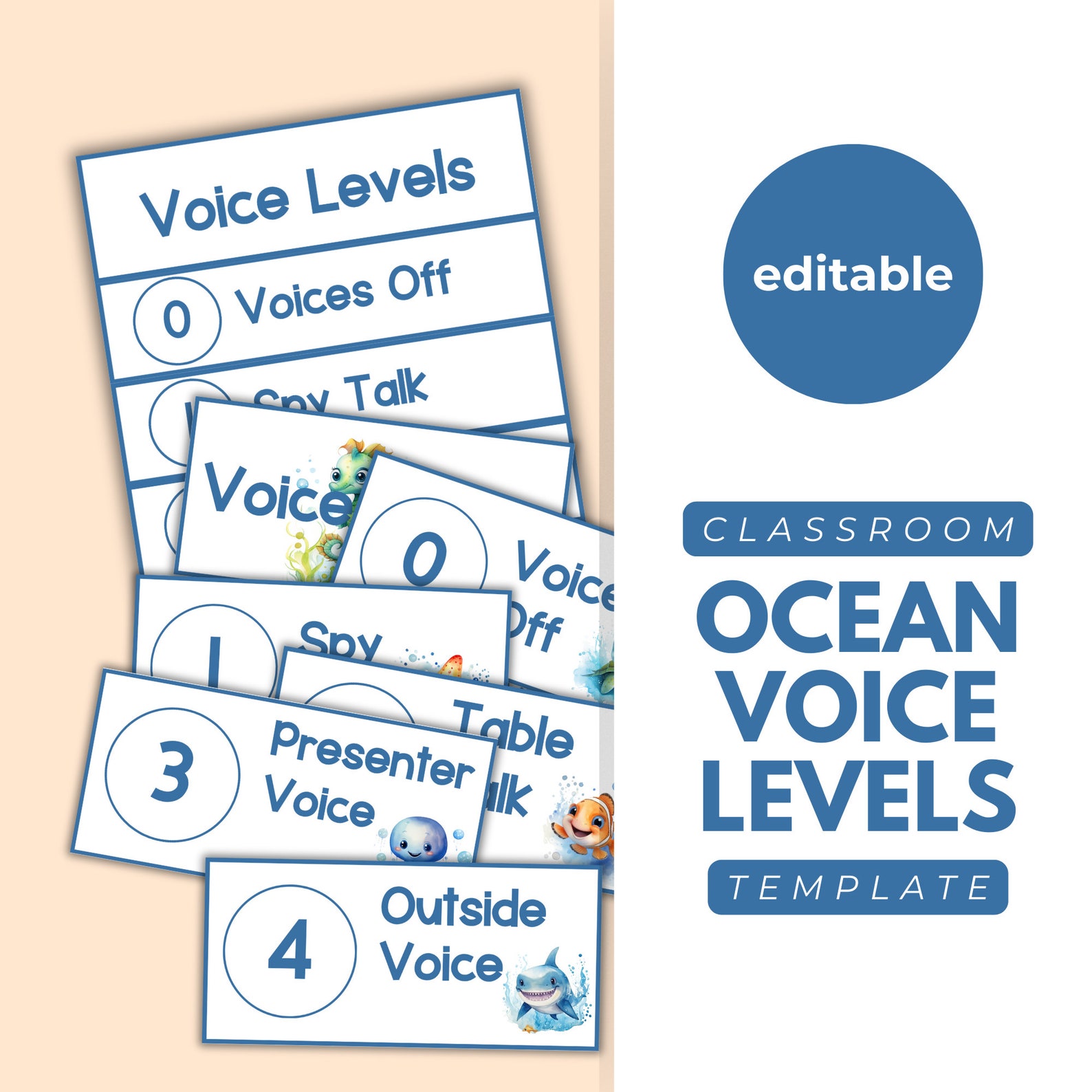 Ocean Themed Voice Level Poster Template, Voice Level Labels, Voice ...