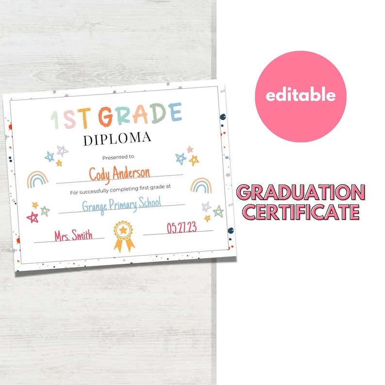 1st Grade Graduation Certificate, First Grade, Graduation Diploma ...