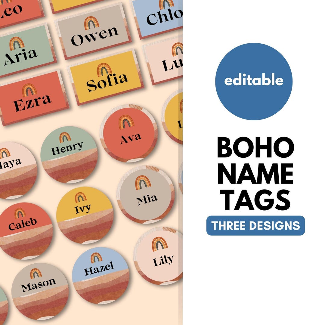 Boho Rainbow Name Tags, Desk Plates, Classroom Decor, Classroom Display ...