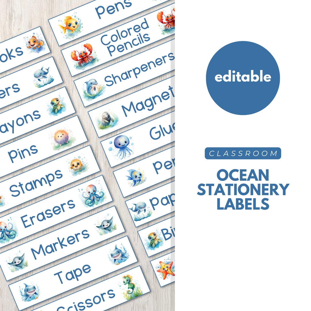 Ocean Stationery Labels, Rolling Cart Labels, Trolley Labels, Classroom ...