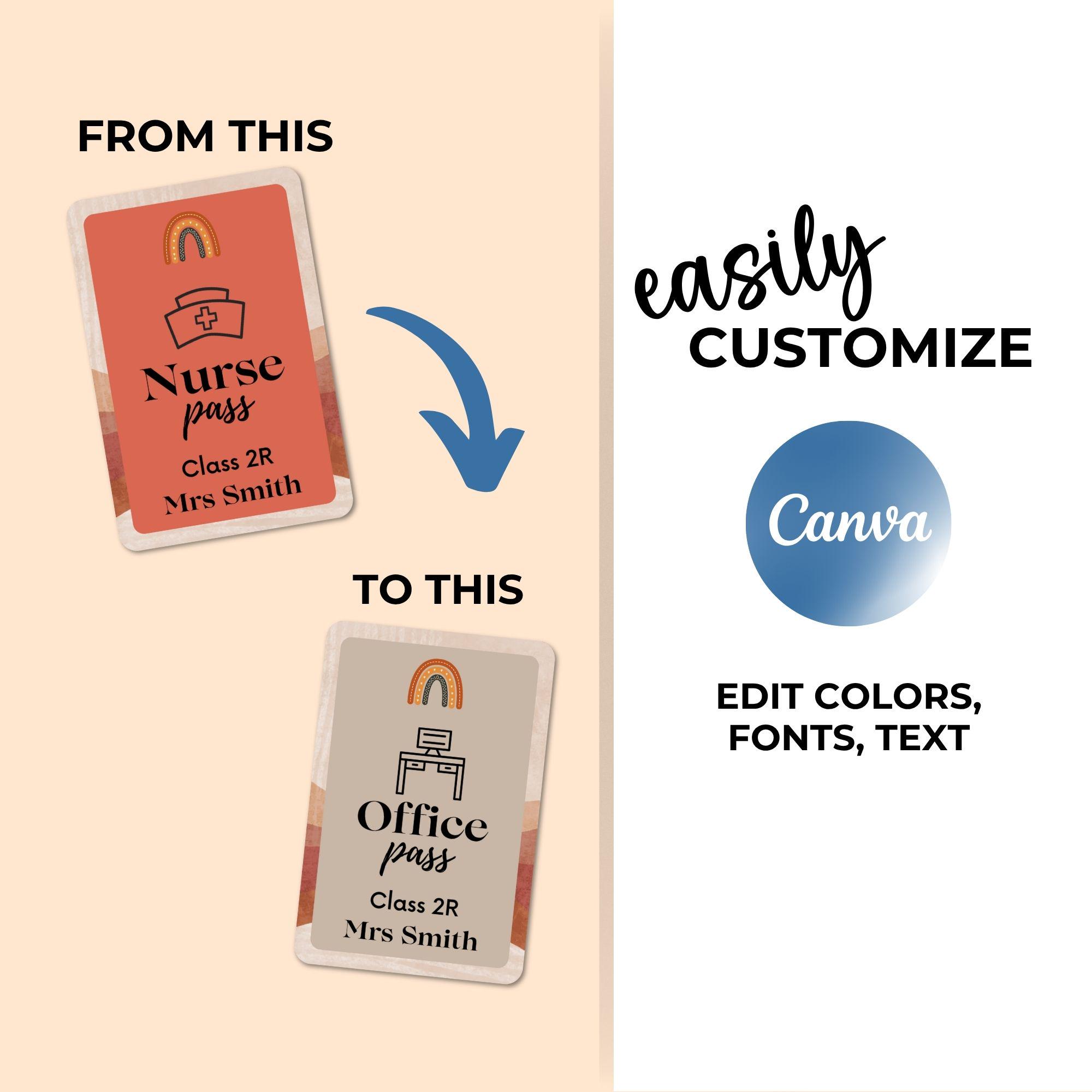 Boho Rainbow Classroom Hall Pass, Canva Templates, Bathroom, Restroom ...