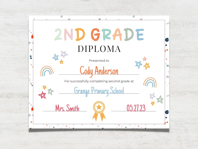 2nd Grade Graduation Certificate, Second Grade, Graduation Diploma ...