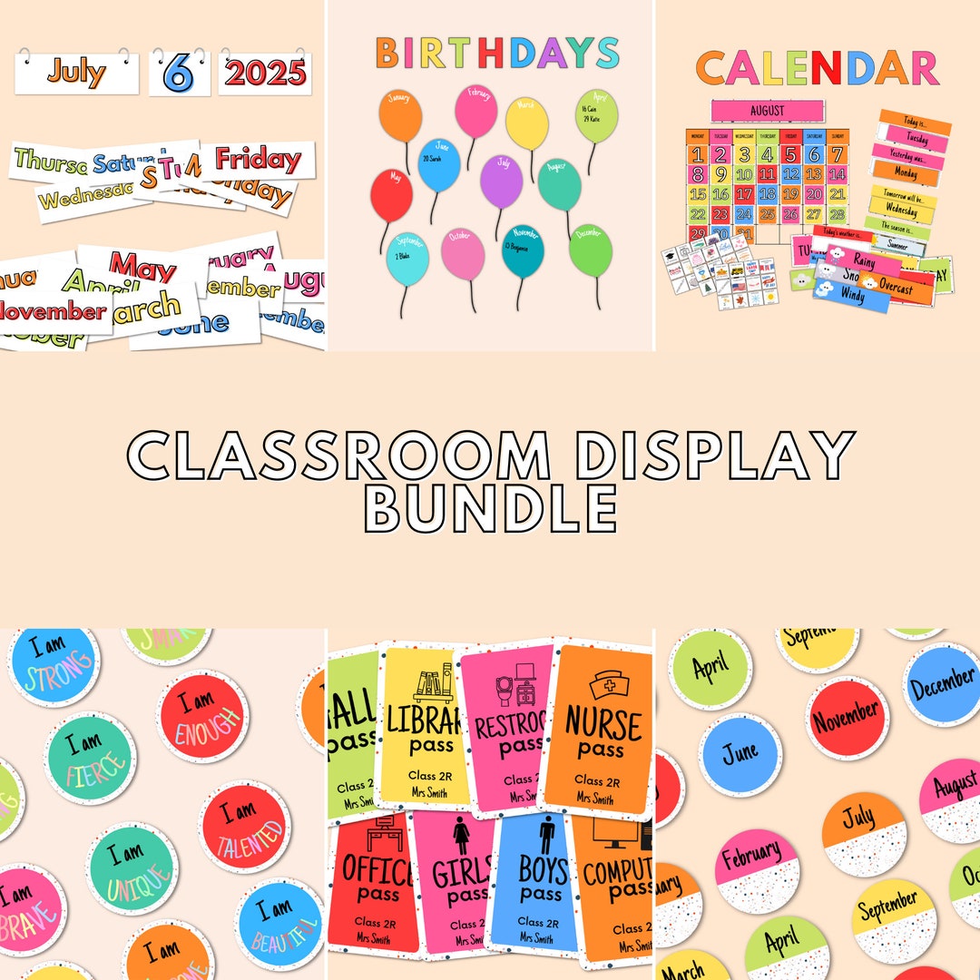 Classroom Display Bundle, Classroom Labels, Classroom Poster, Bright ...