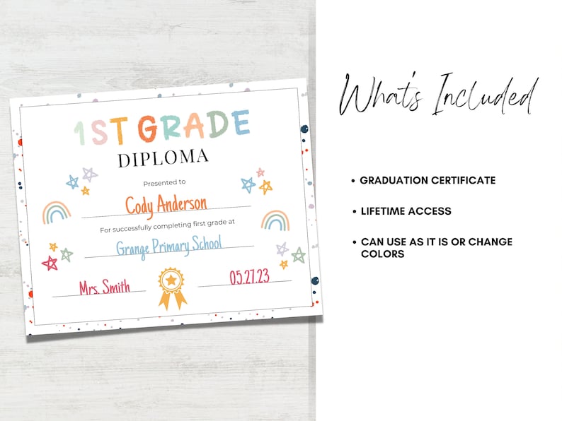 1st Grade Graduation Certificate, First Grade, Graduation Diploma ...