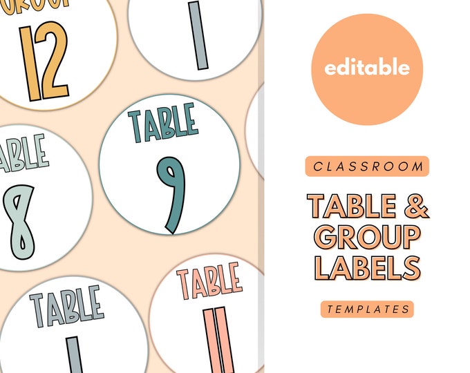 Classroom Table Numbers, Student Group Numbers, Class Team Labels ...