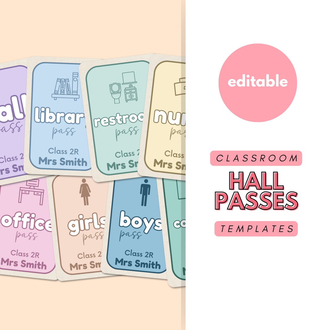 Classroom Hall Pass, Canva Templates, Passes, Bathroom, Restroom ...