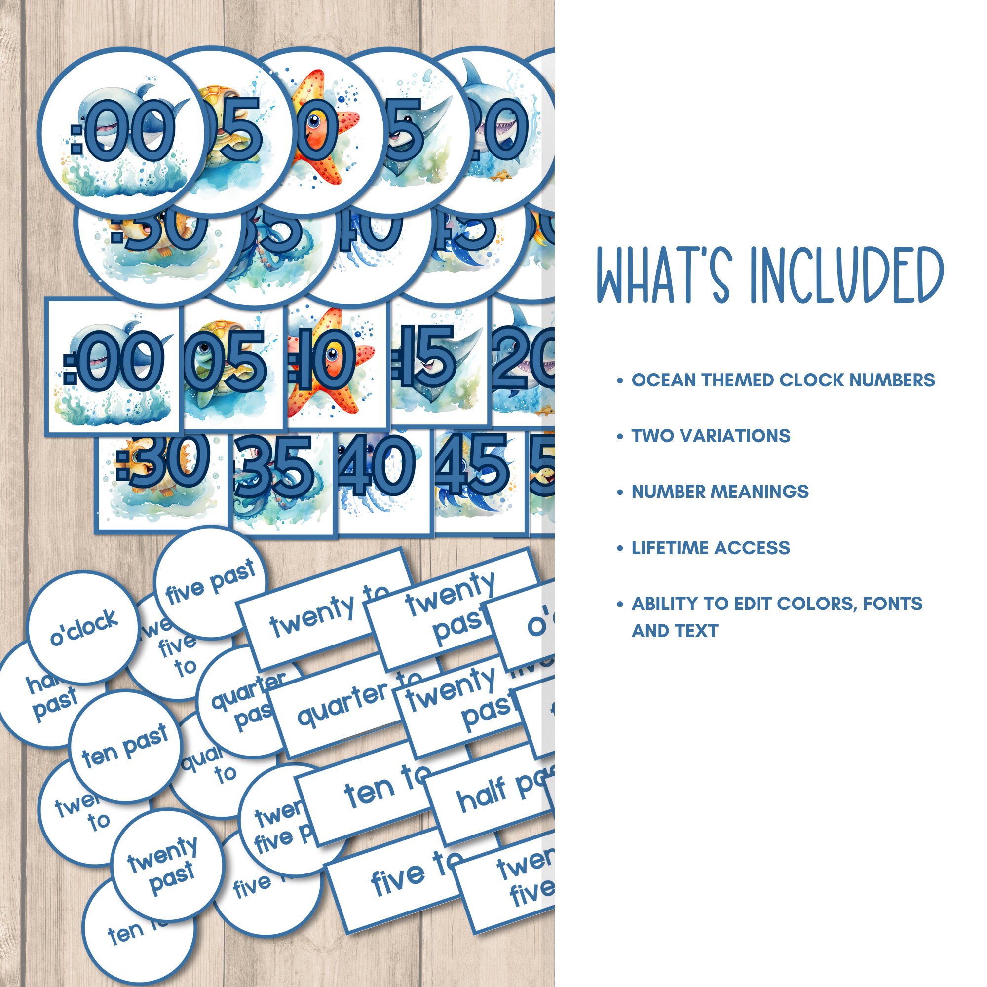 Ocean Themed Clock Numbers Display, Learn the Time, Teach the Time ...
