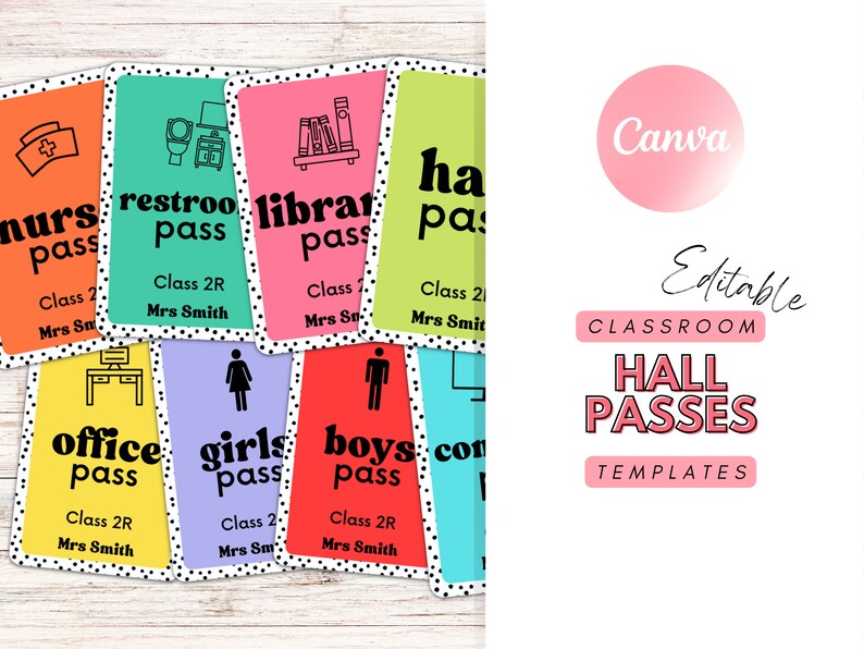 Classroom Hall Pass Canva Templates Passes Bathroom - Etsy