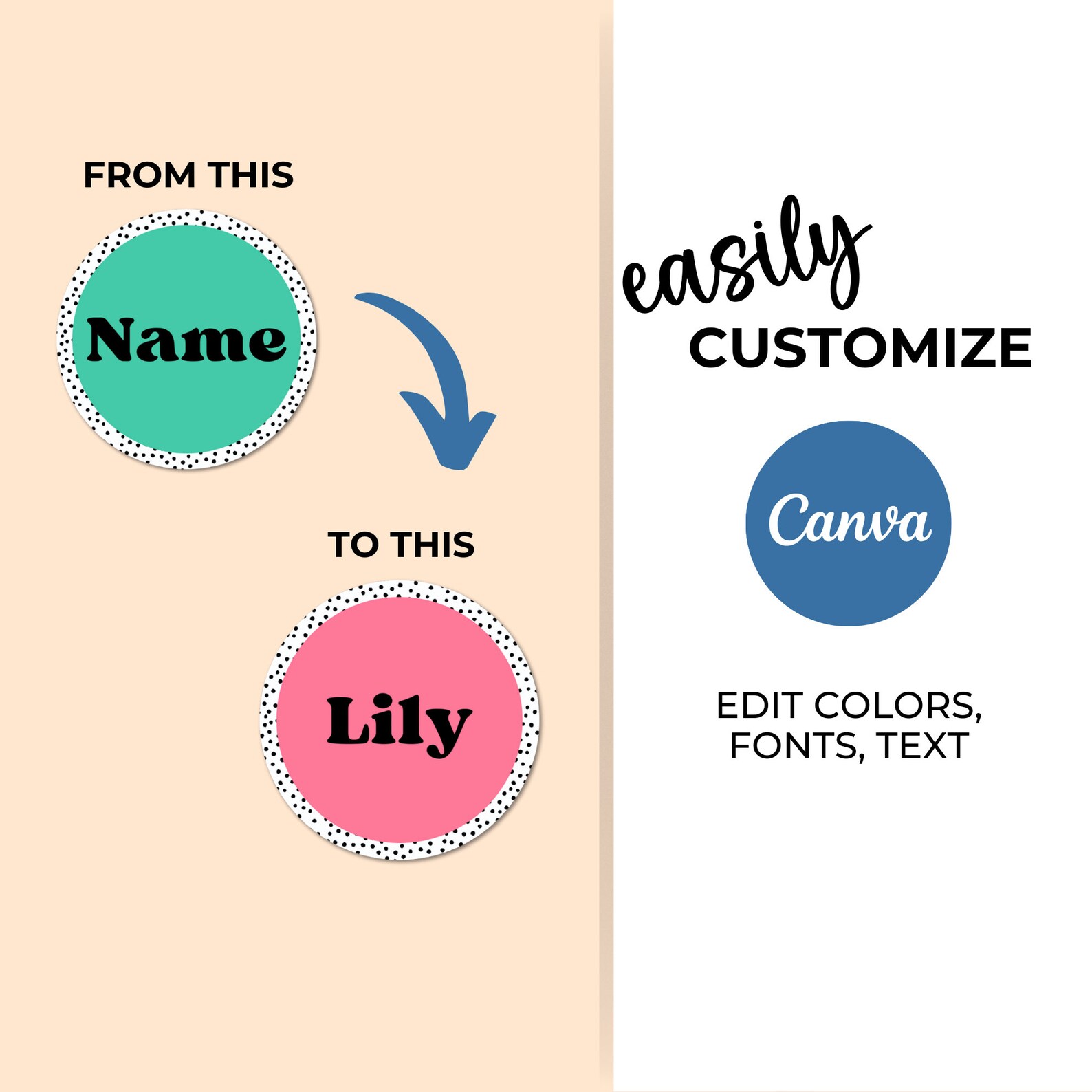 Dots Themed Name Tags, Desk Plates, First Day of School, Classroom ...