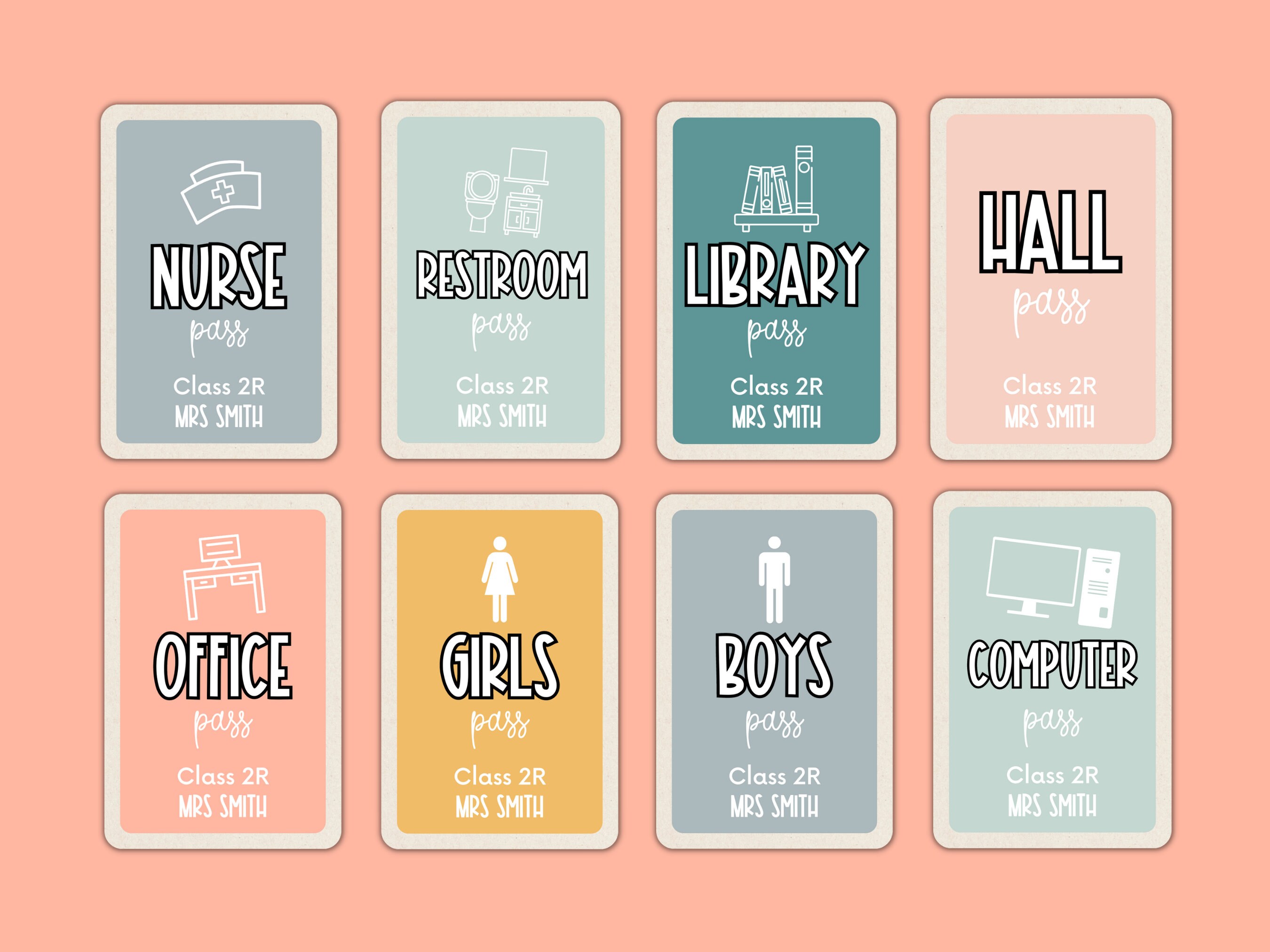 Classroom Hall Pass Canva Templates Passes Bathroom Etsy Uk