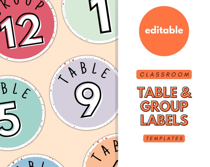 Classroom Table Numbers, Student Group Numbers, Class Team Labels ...