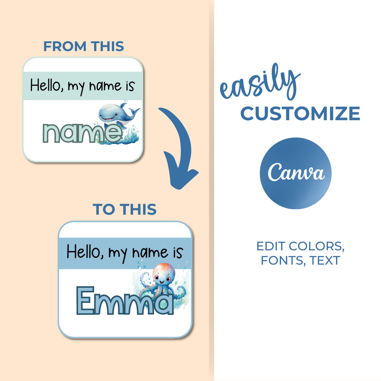 Ocean Themed Name Tags, Desk Plates, First Day of School, Classroom ...