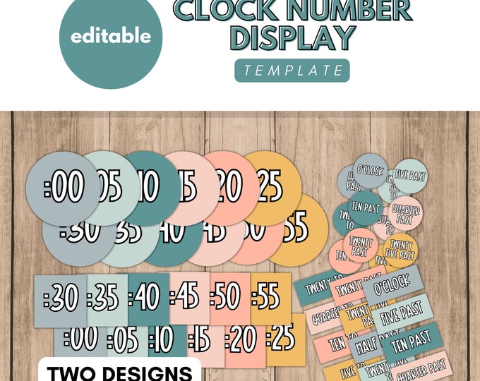 Clock Numbers, Printable Wall Clock Number Display, Pastel Timecards ...