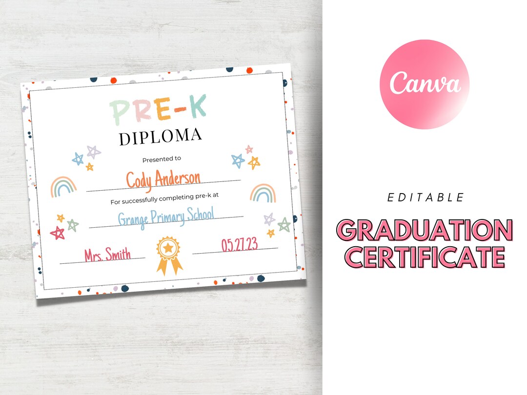 Pre-k Graduation Certificate Graduation Diploma Elementary - Etsy