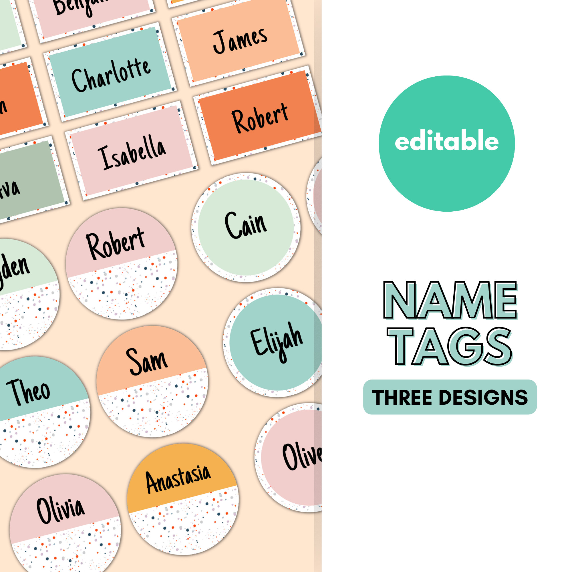 Name Tags, Desk Plates, Classroom Decor, Classroom Display, Spotty Name ...