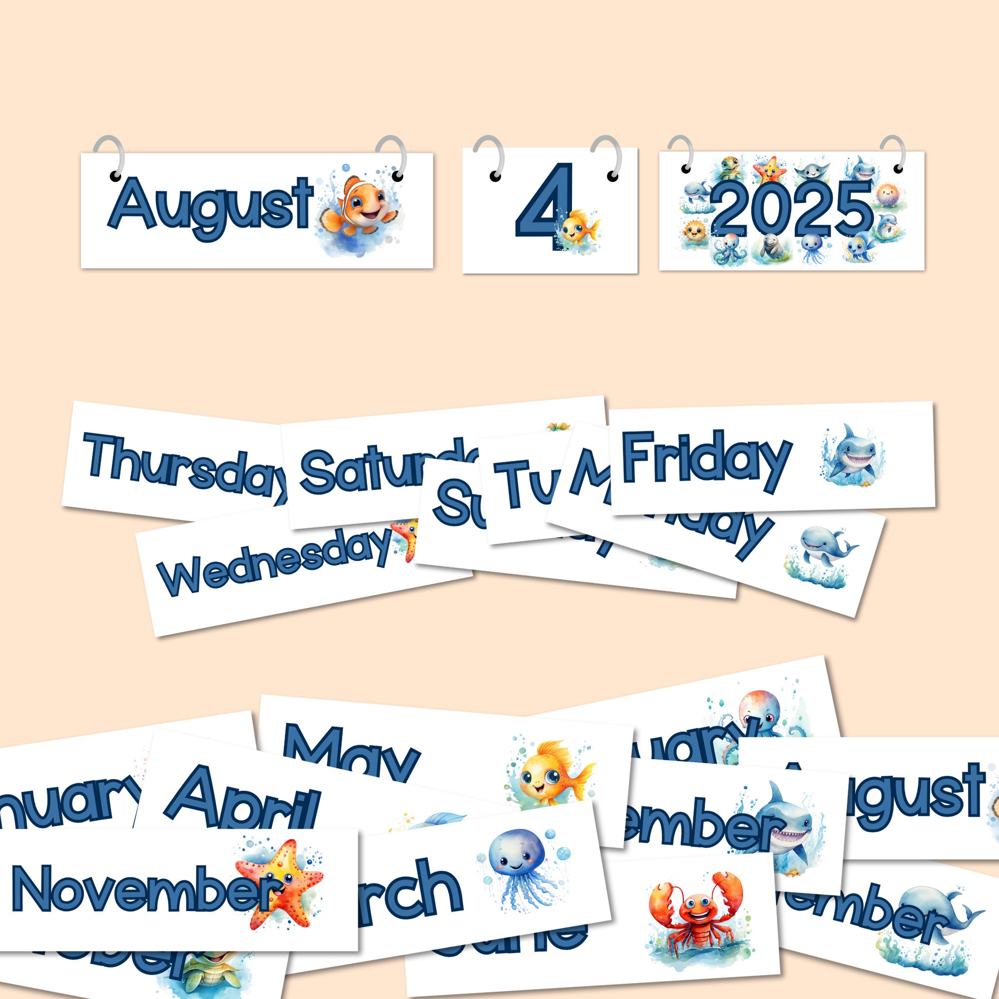 Ocean Themed Flip Calendar, Classroom Calendar, Calendar Display ...