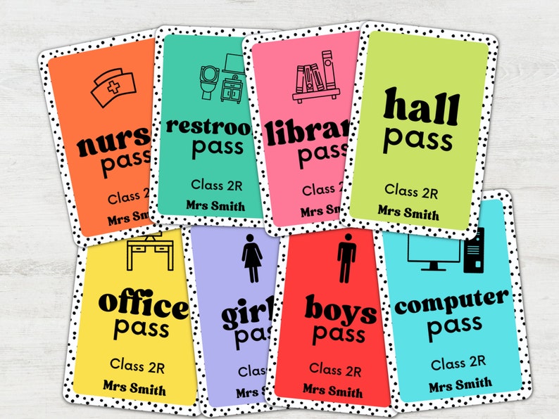 Classroom Hall Pass Canva Templates Passes Bathroom Restroom Office Elementary School