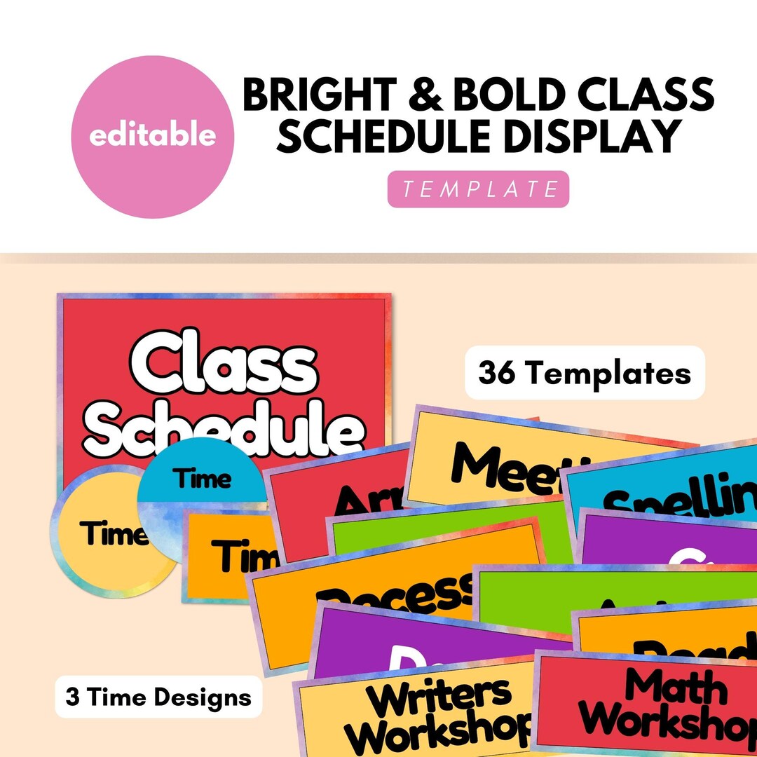 Bright & Bold Class Schedule Display, Classroom Schedule, Classroom ...