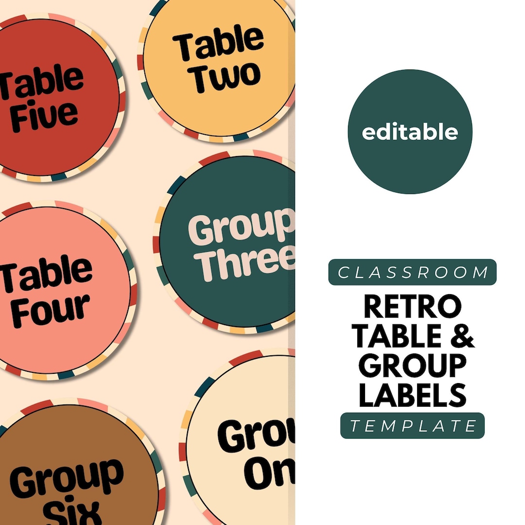 Retro Classroom Table Labels, Group Signs, Table Numbers Pack, Group ...