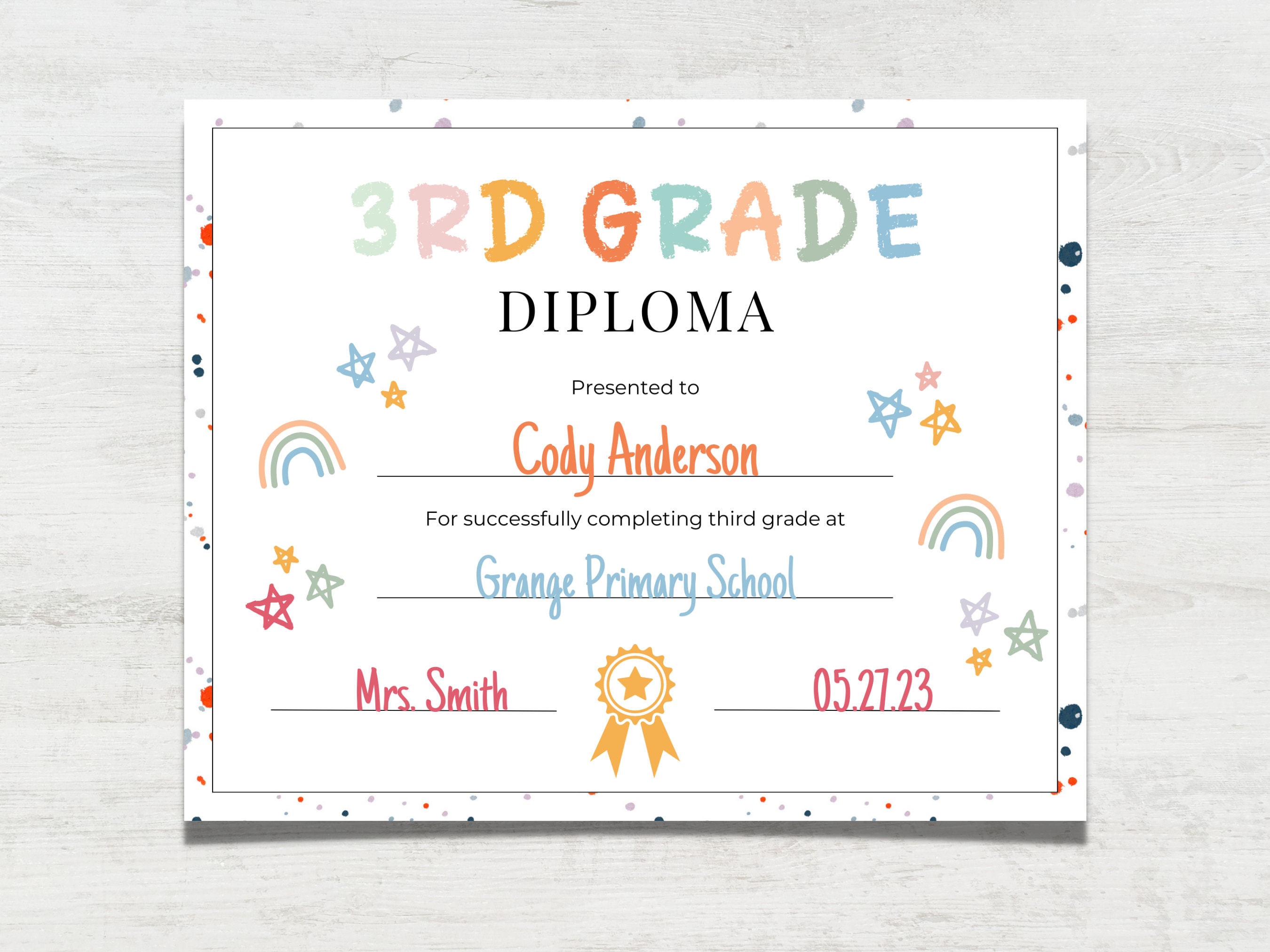 3rd Grade Graduation Certificate, Third Grade Graduation Diploma ...