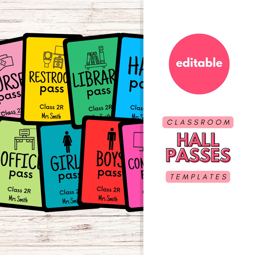 Classroom Hall Pass Canva Templates Passes Bathroom Restroom Office Elementary School High