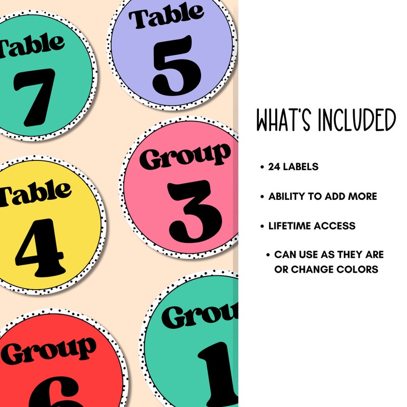 Dots Themed Classroom Table Labels, Group Signs, Table Numbers Pack ...