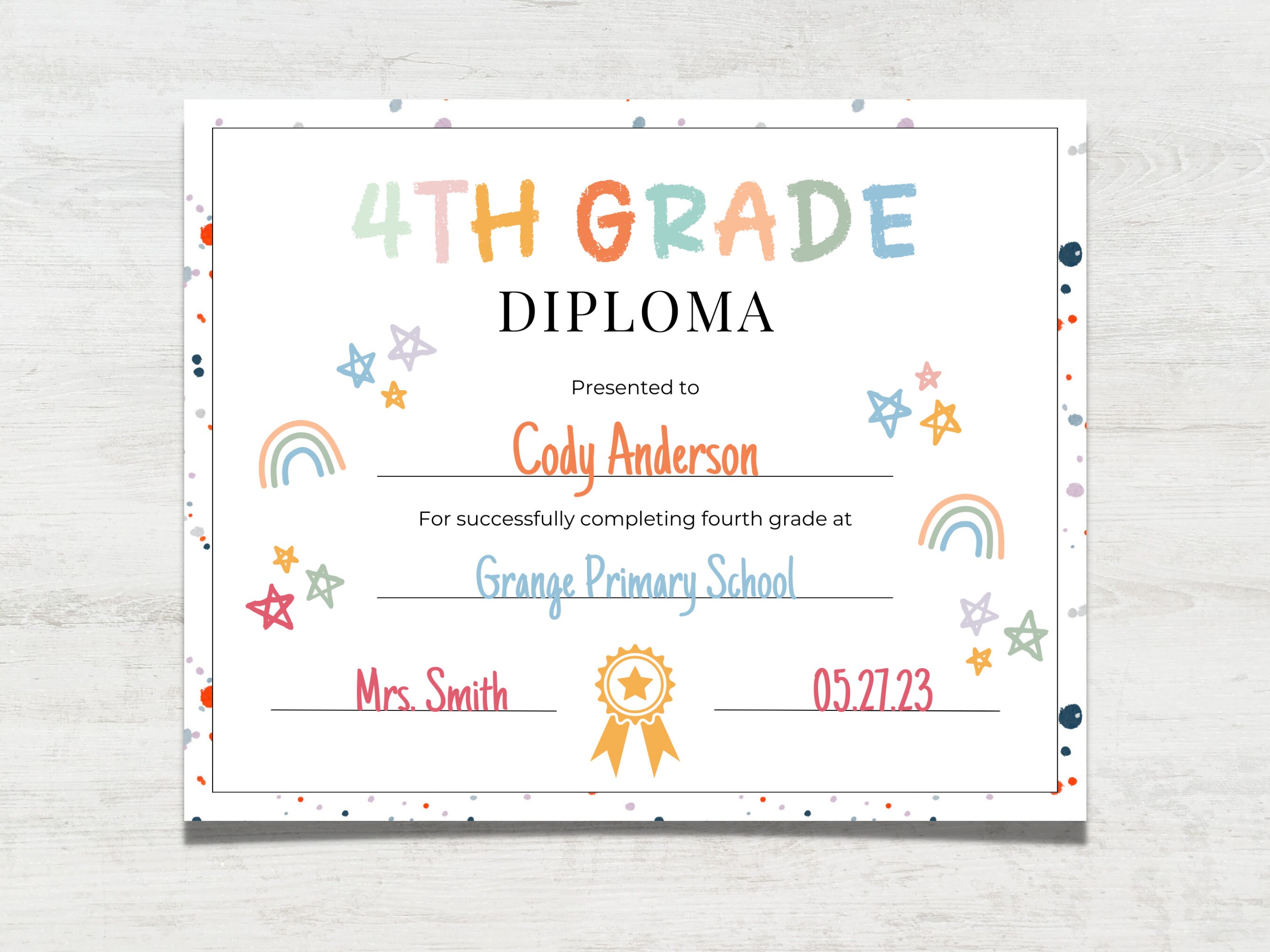 4th Grade Graduation Certificate, Fourth Grade Graduation Diploma ...