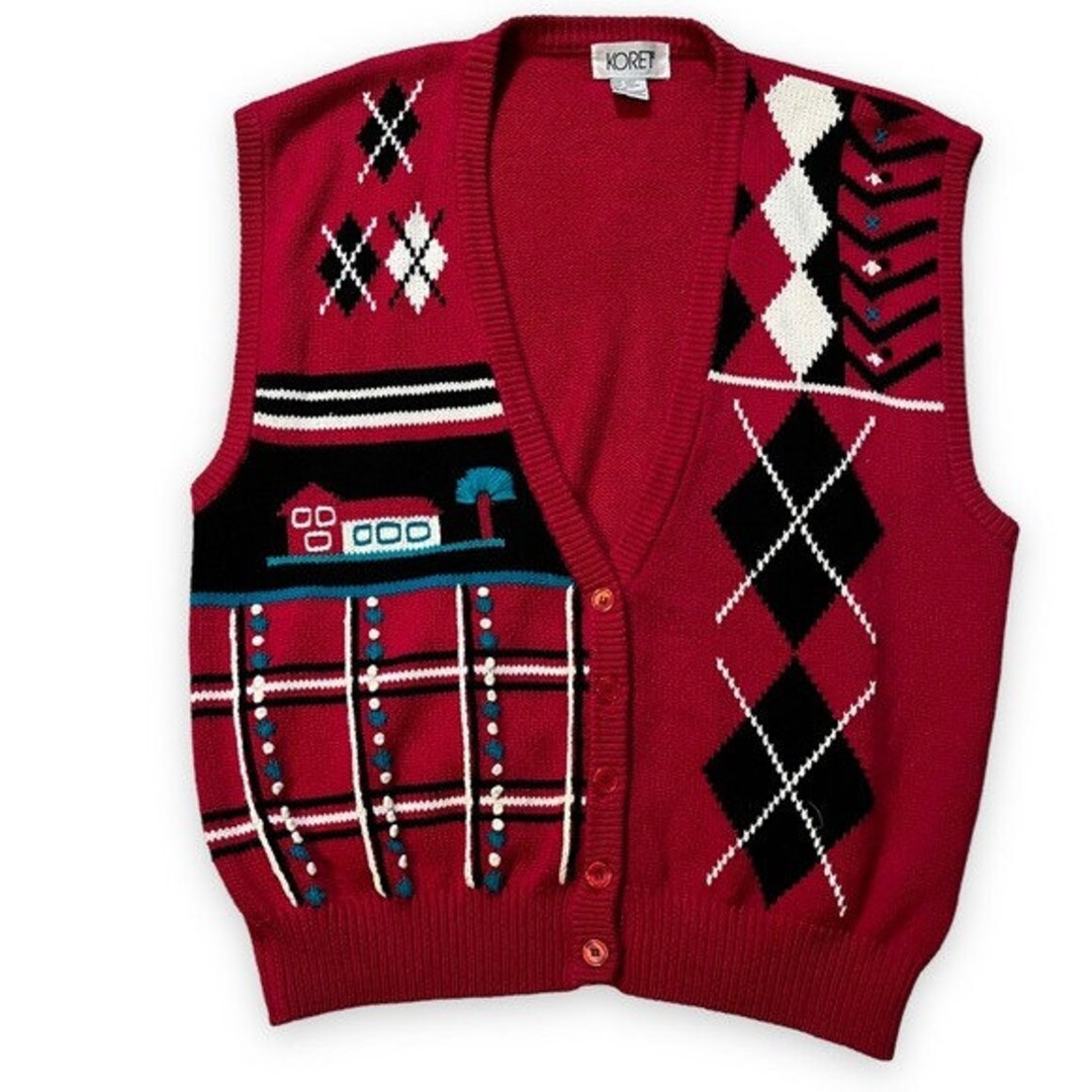 Vintage Koret Sweater Vest Button up Argyle Plaid Stripe - Etsy