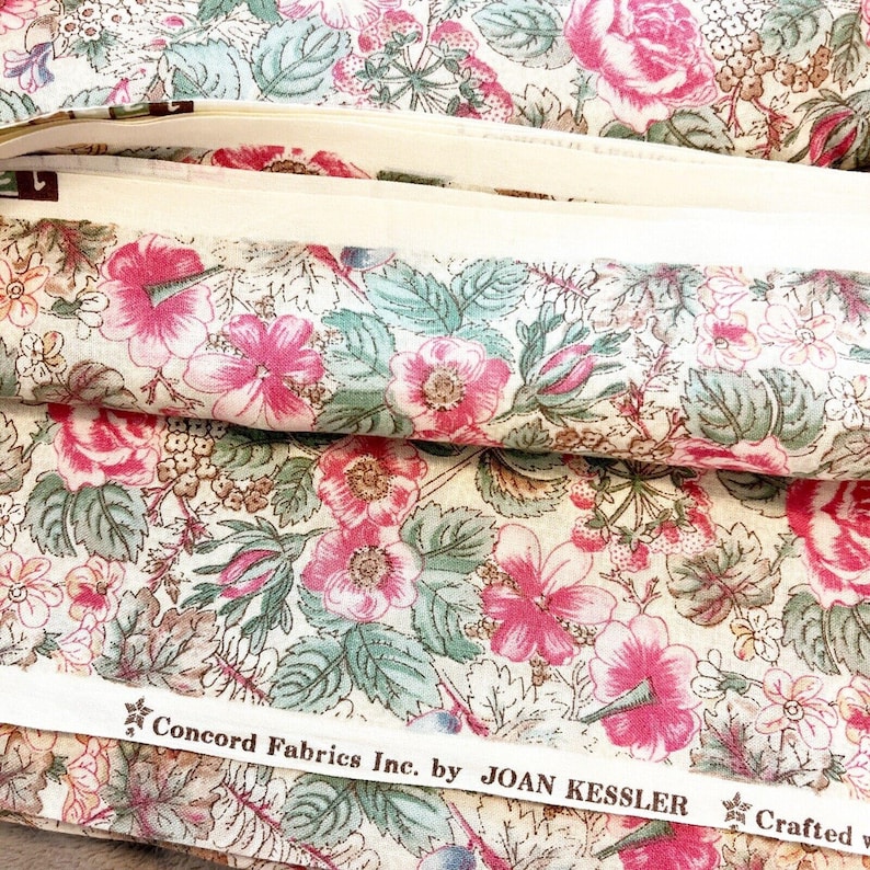 Vintage Concord Joan Kessler Quilting Fabric Pink Green Floral Cotton ...