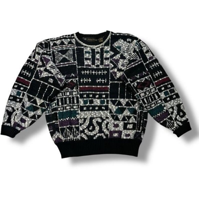 Michael Gerald Sweater Pullover Crewneck Black White Large Vintage 80s ...