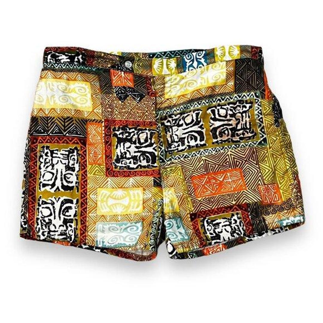 Vintage 70s Barefoot in Paradise Swim Trunks 3” Hawaiian Print Tiki ...