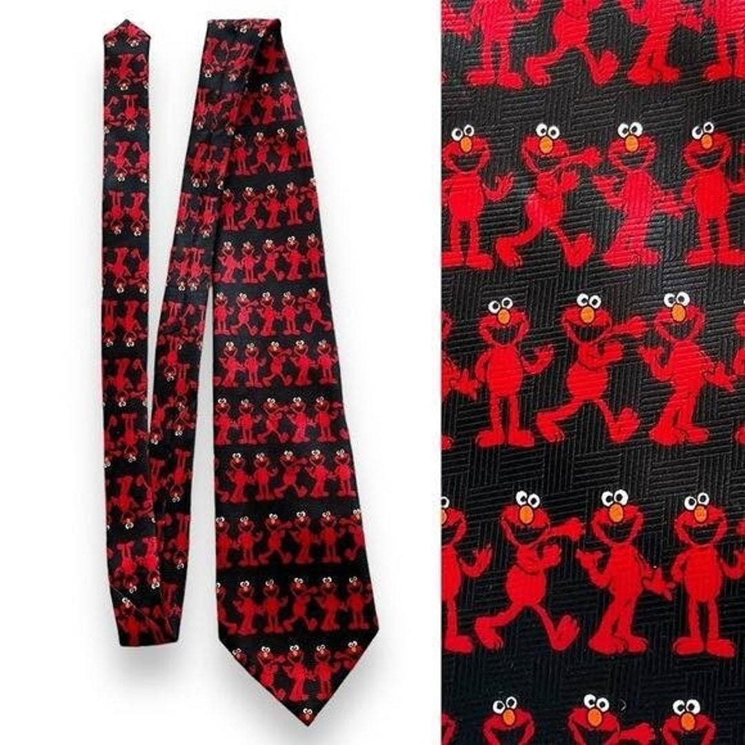 Vintage 80s Sesame Street Elmo Tie Jim Henson Muppets CTW Korea Novelty ...