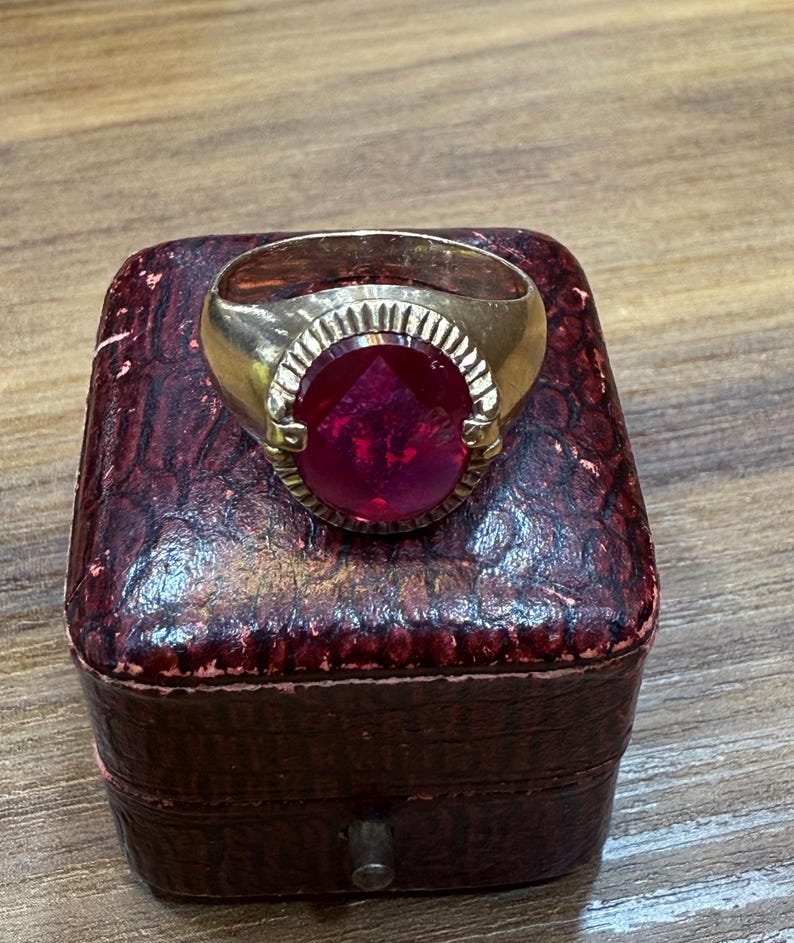 9ct Yellow Gold Synthetic Ruby Man's Ring - Etsy Australia