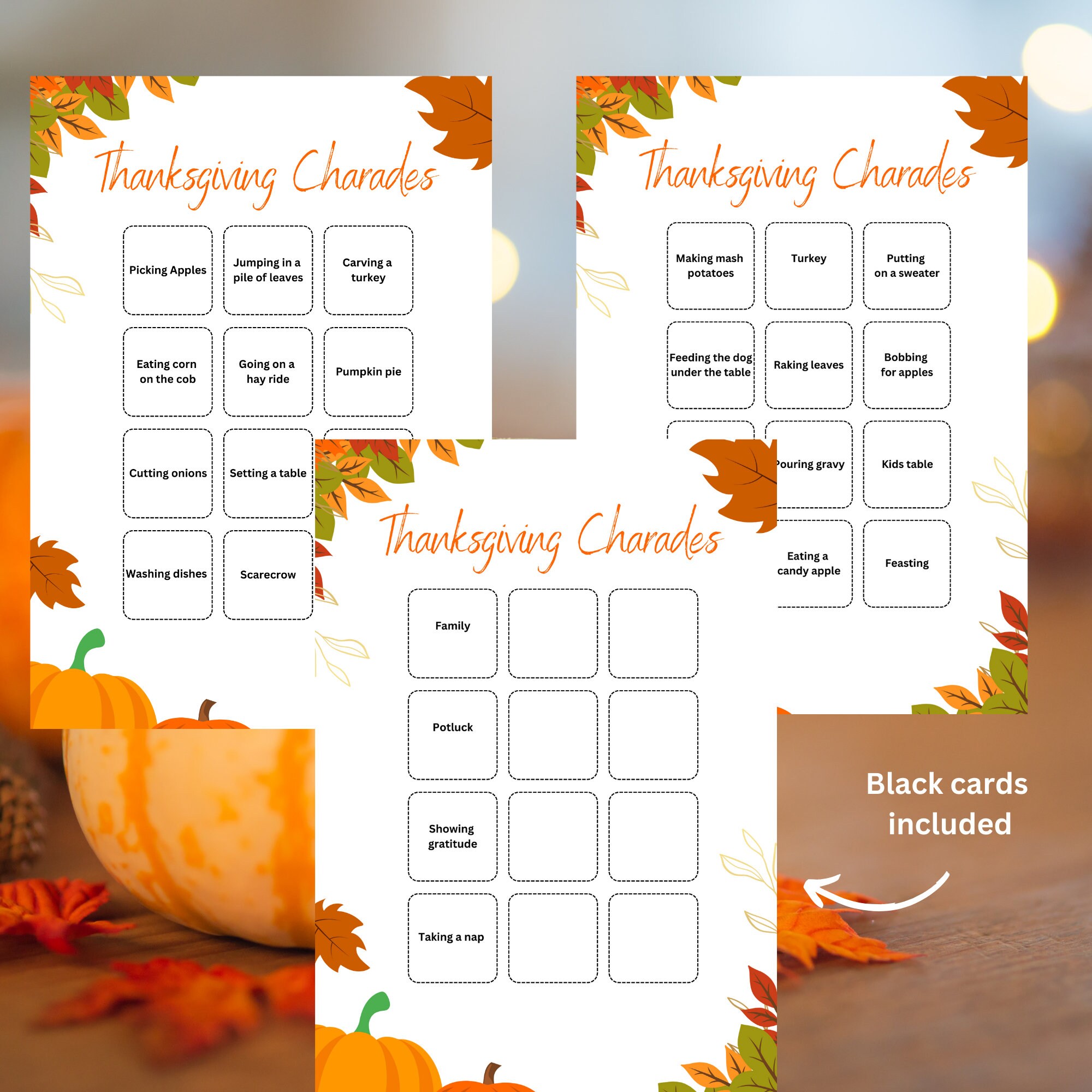 Thanksgiving Charades, Printable Thanksgiving Game, Digital Download ...