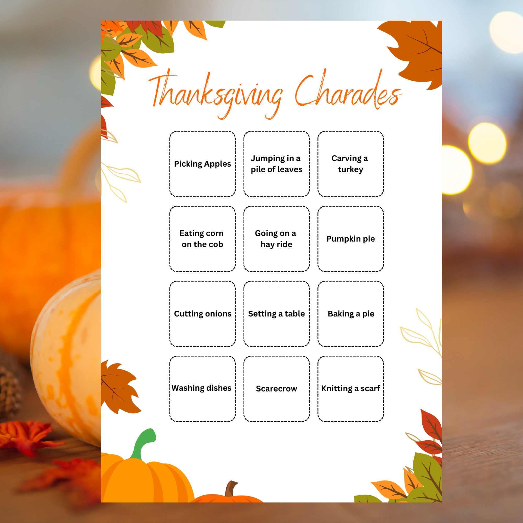 Thanksgiving Charades, Printable Thanksgiving Game, Digital Download ...
