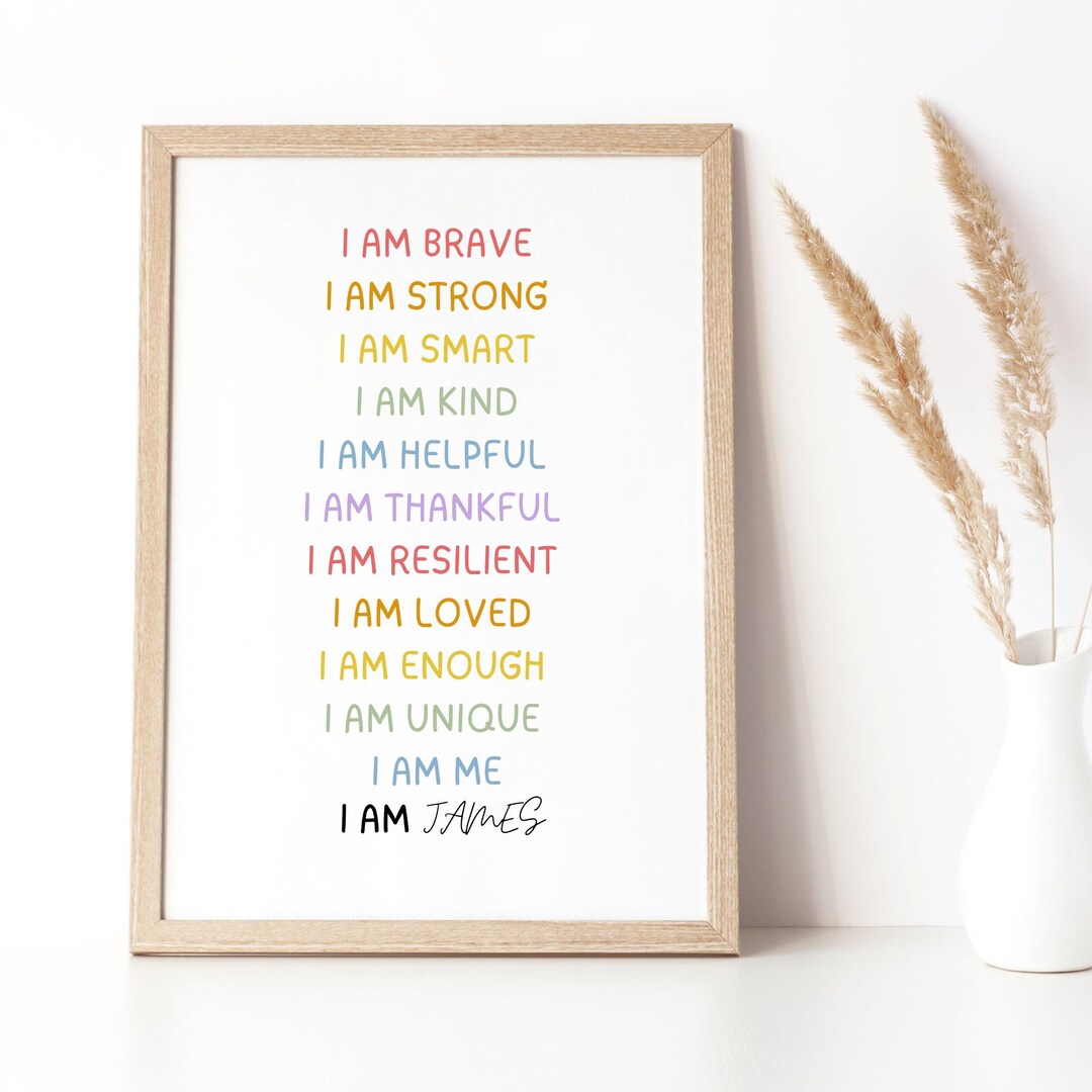 Personalized Affirmations Wall Art for Kids, Kids Room Wall Decor, I Am ...