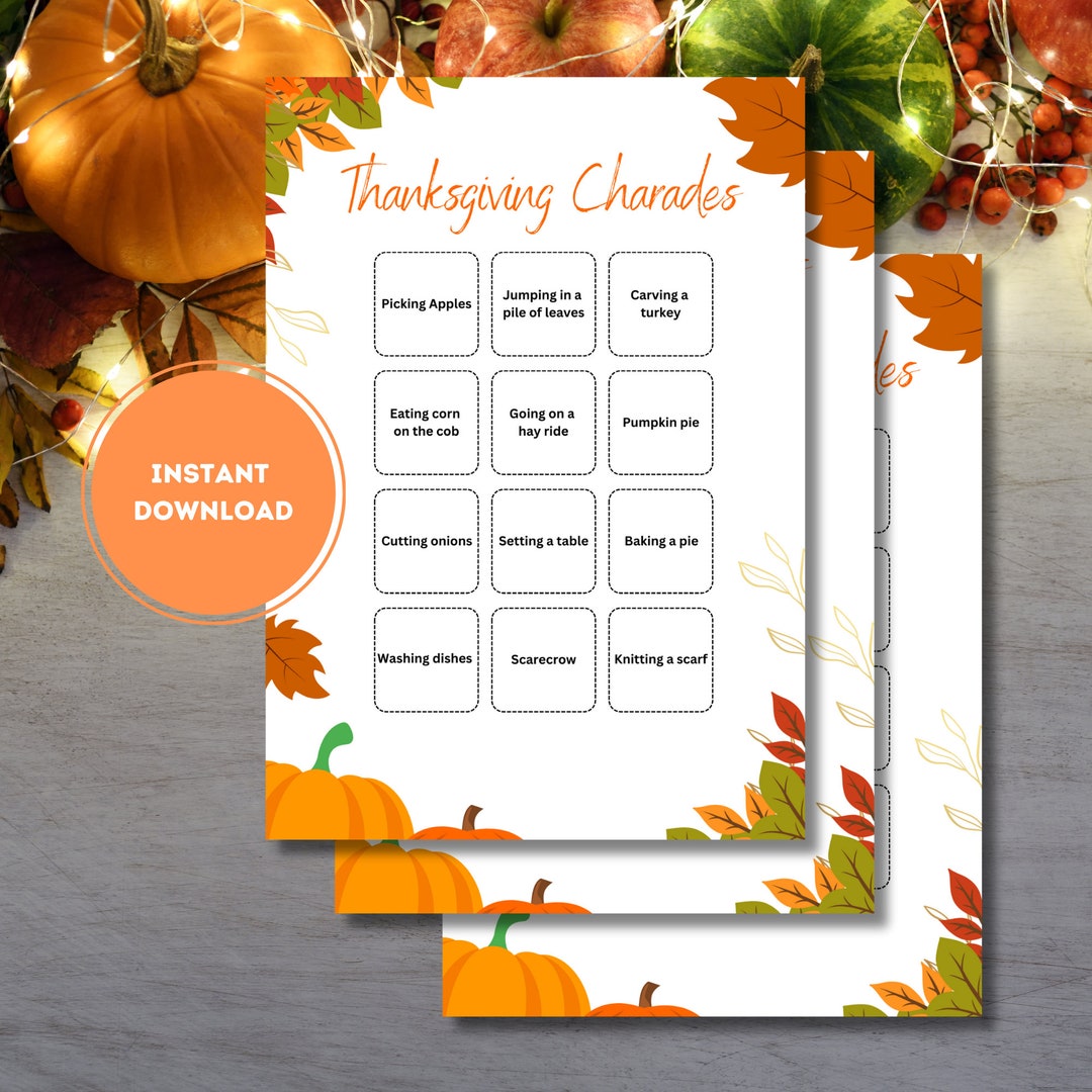Thanksgiving Charades, Printable Thanksgiving Game, Digital Download ...
