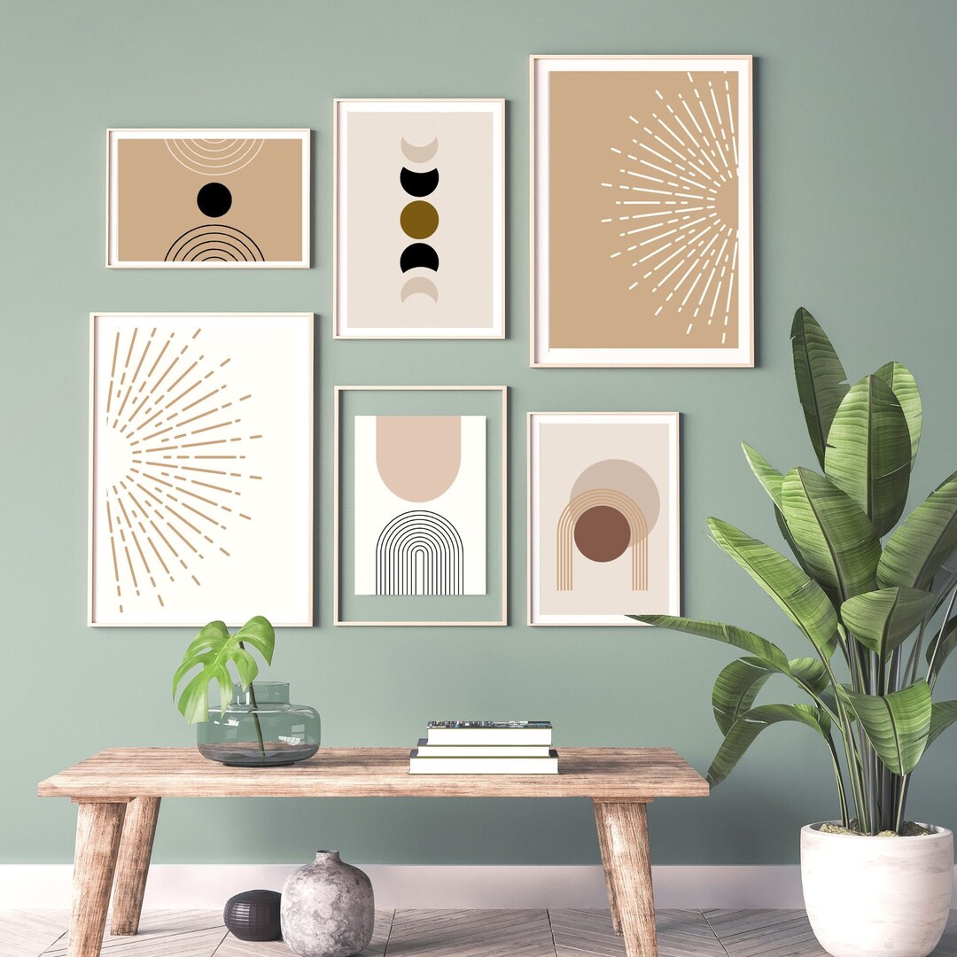 Boho Gallery Wall Art Set, Printable Wall Art, Digital Prints, Mid ...