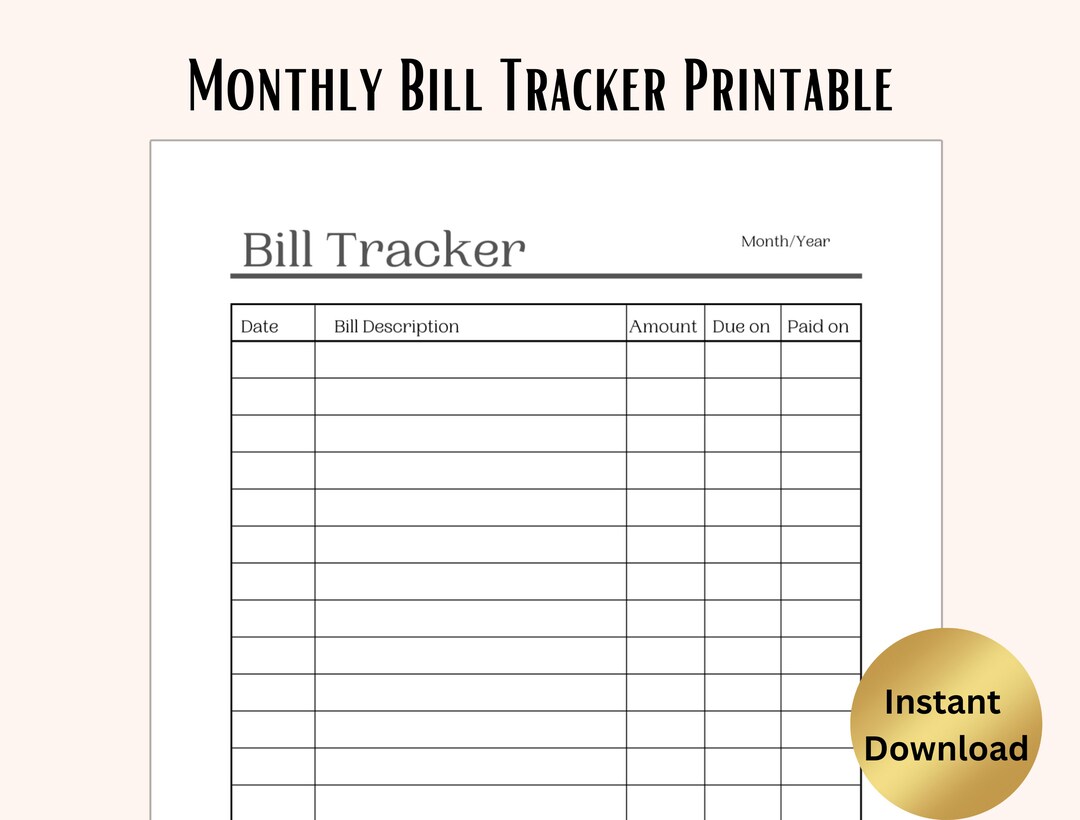 Printable Monthly Bill Tracker Printable Pdf A4 Monthly Bill - Etsy