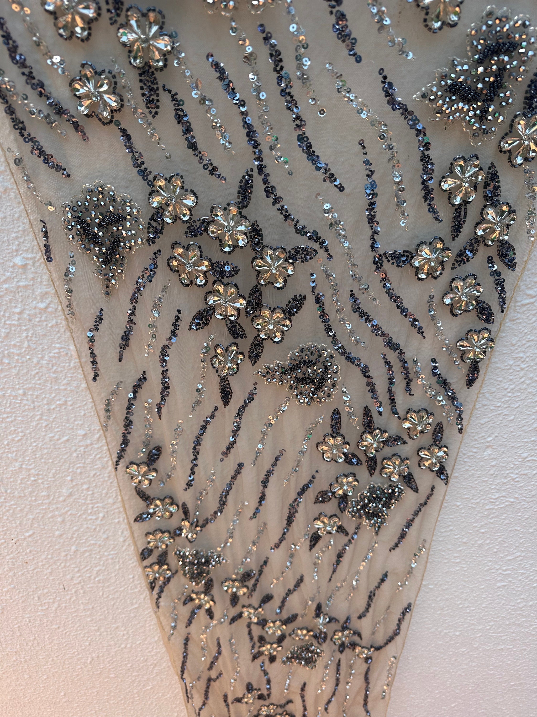 Navy Blue Hand Beaded Couture Evening Gown Fabric With Heavy Embroidery ...