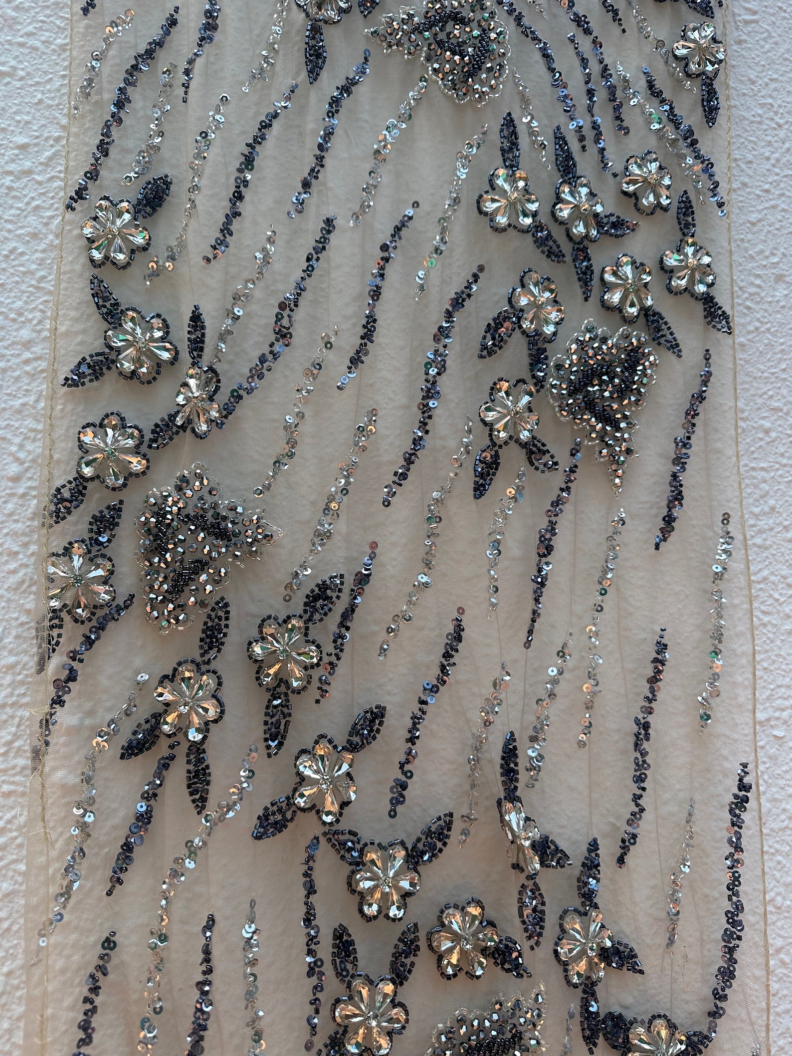 Navy Blue Hand Beaded Couture Evening Gown Fabric With Heavy Embroidery ...