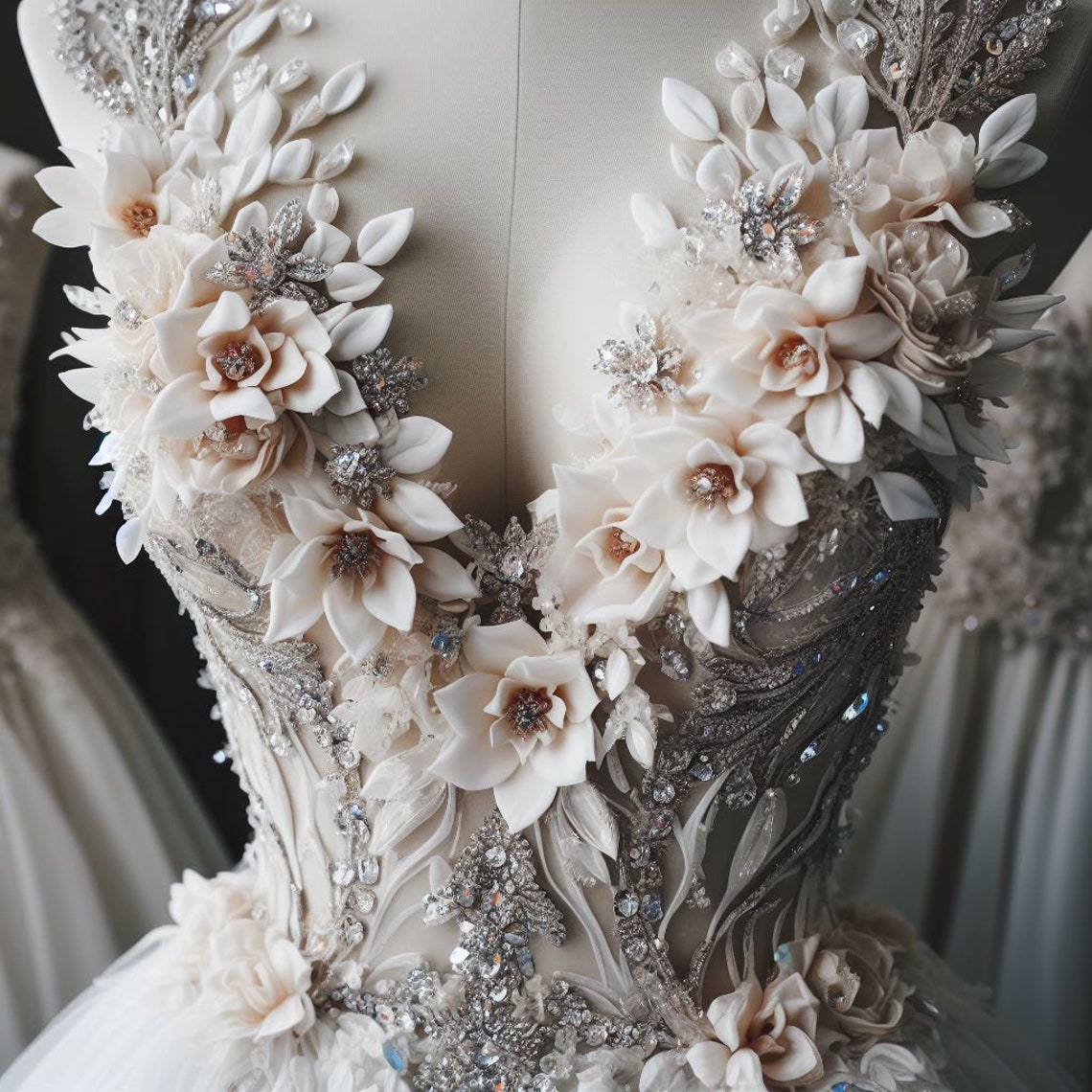Ellie Saab 2024 Inspo Hand Embroidery 3D FLOWER Bridal Bodice, Corset ...