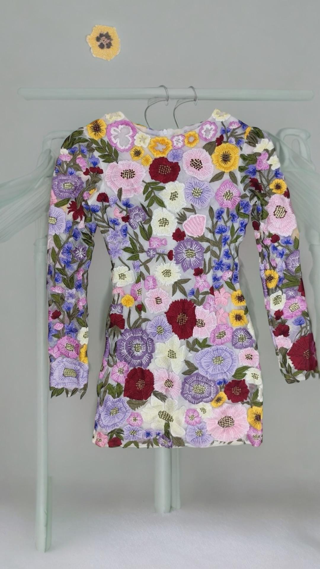 Custom Made Mini Dress With Long Sleeves With Hand Made Floral ...