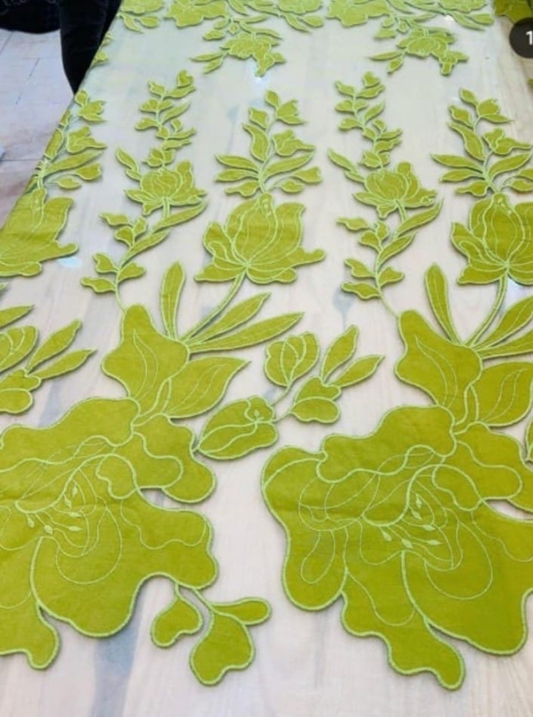 Elie Saab Dress Fabric, Hand Embroidery With Flower Applique and Beaded ...