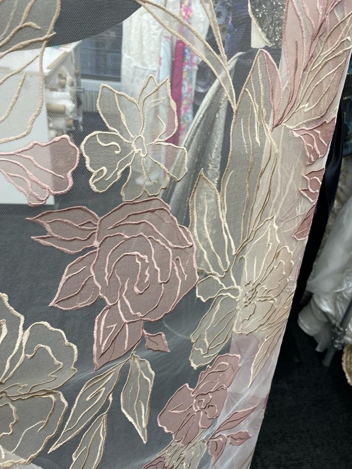 Monique Dress Fabric, Hand Embroidery With Flower Applique and Beaded ...