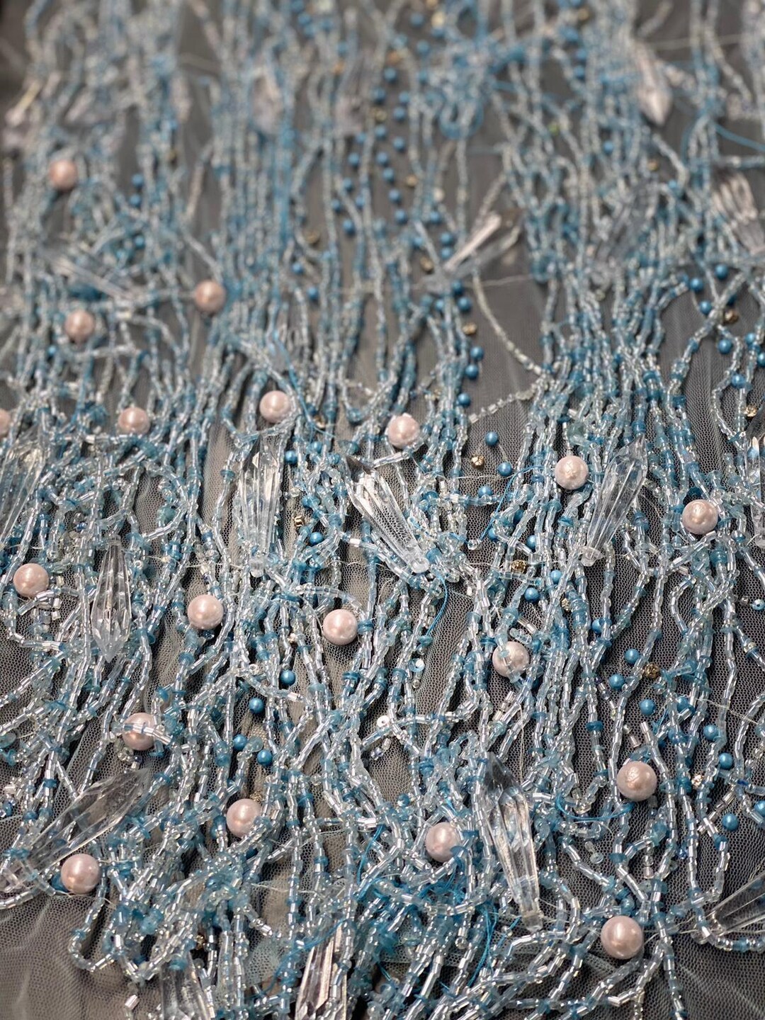 Yellow Handmade Fabric, Fishnet Sequence EMBROIDERY, Crafted Bridal ...